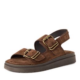 Tamaris Damen Keilsandalette, Gr. 41, braun, Leder, Schuhe, Riemchensandale, Sommerschuh im modischen Look
