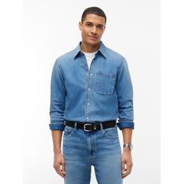 Tommy Jeans Herren Jeanshemd "REGULAR SHIRT", blau, Gr. 4XL, unifarben, Denim/Jeans, Obermaterial: 100% Baumwolle, Hemden, Regular fit mit Hemdkragen