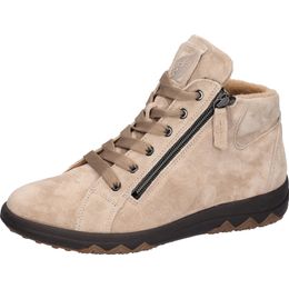 Waldl&auml;ufer WALDL&Auml;UFER Damen Stiefelette "H-Teresa", Gr. 4, beige, Veloursleder, Schuhe, High Top Sneaker, Schn&uuml;rboots in Komfortweite H = sehr weit
