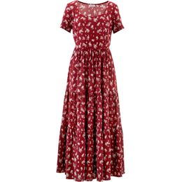 bonprix Damen Maxikleid, rot, Gr. 46, Obermaterial: 100% Baumwolle, Kleider, aus reiner Baumwolle, Loose Fit, Kurzarm-Design, mit Allover-Muster