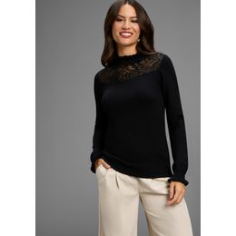 Laura Scott Damen Stehkragenpullover, schwarz, Gr. 40, unifarben, Feinstrick, Obermaterial: 50% Viskose, 28% Polyester, 22% Polyamid. Spitze: 100%
