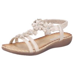 Rieker Damen Sandale, Gr. 43, beige, Lederimitat, metallic, Schuhe, Sommerschuh, Urlaubsschuh mit Bl&uuml;tenverzierung und Glitzersteine