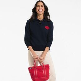 LANDS' END Lands' End x Lulu Guinness Drifter Feinstrick-Polopullover f&uuml;r Damen, Damen, size: regular, Blau, Baumwolle, by Lands' End