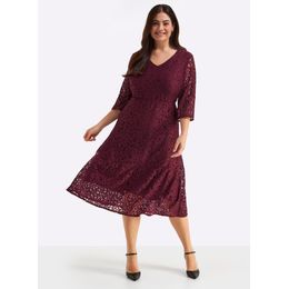 sheego Damen Spitzenkleid "Webkleid"burgund, Gr. 56, unifarben, 92% Polyamid, 8% Elasthan, Kleider
