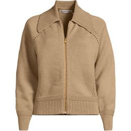 LANDS' END Baumwoll-Zippercardigan mit gro&szlig;em Kragen DRIFTER f&uuml;r Damen, Damen, size: regular, Braun, Baumwolle, by Lands' End