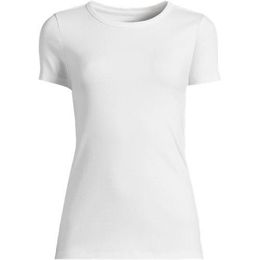LANDS' END Feinripp-Shirt mit Rundhalsausschnitt und kurzen &Auml;rmeln in Petite-Gr&ouml;&szlig;e, Damen, size: petite, Wei&szlig;, Baumwolle/Elasthan, by Lands' End