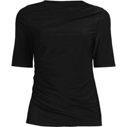 LANDS' END Silk Knit Gerafftes Shirt mit ellbogenlangen &Auml;rmeln in Plus-Gr&ouml;&szlig;e f&uuml;r Damen, Damen, size: plus, Schwarz, Polyester-Mischung, by Lands' End