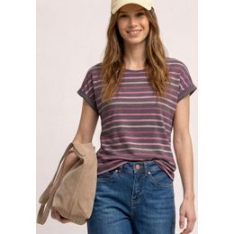 Street One Damen T-Shirt, lila, Gr. 46, gestreift, Stoff, 80% Polyester, 20% Viskose, Shirts, im Streifen-Design