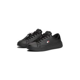 Tommy Jeans Damen Plateausneaker "TJW LOGO SNEAKER", Gr. 37, schwarz, Leder, unifarben, Basic, Schuhe, Schn&uuml;rer, Freizeitschuh, Halbschuh mit Label