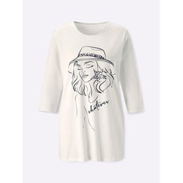 Classic Basics Damen Longshirt "3/4-Arm-Shirt", wei&szlig;, Gr. 40, bedruckt, gemustert, mehrfarbig, 100% Baumwolle, Shirts
