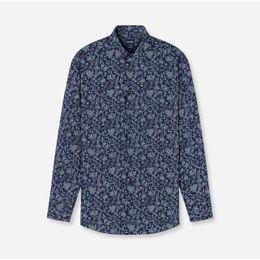 OLYMP Herren Langarmhemd "Luxor 24/Seven", blau, Gr. 45, gemustert, Web, Obermaterial: 64% Baumwolle, 27% Polyester, 9% Elasthan, Hemden,