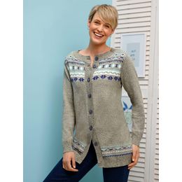 Classic Basics Damen Longstrickjacke, beige, Gr. 40, gemustert, mehrfarbig, 100% Baumwolle, Strickjacken