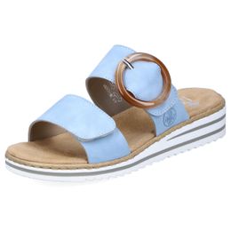 Rieker Damen Pantolette, Gr. 40, blau, Lederimitat, Schuhe, Keilabsatz, Sommerschuh, Schlappen mit softer Innensohle