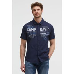 CAMP DAVID Herren Kurzarmhemdblau, Gr. M, Strukturmuster, bedruckt, bestickt, Web, Material: 100% Baumwolle, Hemden, mit Kentkragen