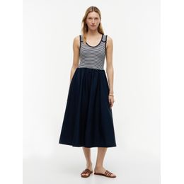 Tommy Hilfiger Damen A-Linien-Kleid "5X2 RIB MIX MEDIA DRESS", blau, Gr. M, gestreift, Rippware, Obermaterial: 97% Baumwolle, 3% Elasthan, Kleider,