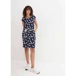 bonprix Damen Shirtkleid, blau, Gr. 36, bedruckt, Web, Obermaterial: 95% Baumwolle, 5% Elasthan, Kleider, mit elastischen B&uuml;ndchen in der Taille,