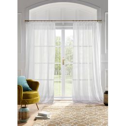 Gardine OTTO HOME, B:140cm H:145cm, wei&szlig;, Voile, Polyester, Wohnzimmer, Gardinen, "Mila", mit Wellenmuster bestickt, Voile, einfarbig
