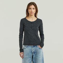 G-Star Raw G-STAR Damen Langarmshirt "Vintage Slim Henley t ls wmn"dk legion blau gd, Gr. XL, washed, Rippware, Obermaterial: 98% Baumwolle, 2% Elasthan,