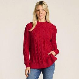 LANDS' END Lands' End x Lulu Guinness Lips Drifter Zopfmuster-Pullover f&uuml;r Damen in Petite-Gr&ouml;&szlig;e, Damen, size: petite, Rot, by Lands' End