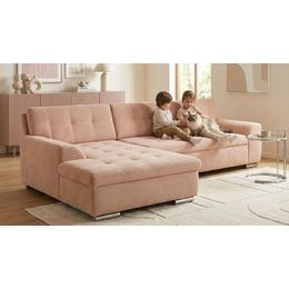 Ecksofa OTTO HOME, B:268cm H:83cm T:178cm, rosa, 100% Polyester, Wohnzimmer, Sofas, "Torrnby 268 x 178 cm, mit Steppungen, modern & stabil", L-Form,