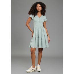 Kangaroos Damen Jerseykleid, gr&uuml;n, Gr. 36, gebl&uuml;mt, Rippware, Obermaterial: 100% Baumwolle, Kleider, mit Volants, f&uuml;r Casualmode und Streetwear, aus