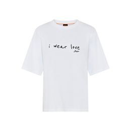 BOSS Orange Damen T-Shirt "Eregular Premium Damenmode", wei&szlig;, Gr. L, unifarben, Single Jersey, Obermaterial: 100% Baumwolle, Shirts, mit