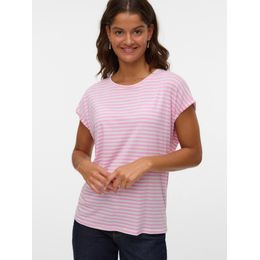 V&eacute;ro Moda VERO MODA Damen Rundhalsshirt "VMAVA PLAIN SS TOP STRIPE GA JRS NOOS", rosa, Gr. XS, gestreift, Jersey, Obermaterial: 95% Lyocell, 5% Elasthan,