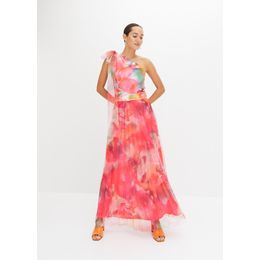 bonprix One-Shoulder-Kleid mit plissiertem T&uuml;llrock, pink, Gr.42, Sommerliches Abendkleid mit plissiertem T&uuml;llrock und Schleifendetail an der Schulter - Mit seinem Alloverdruck macht es jedes Teil zu einem Unikat.