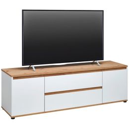 CARRYHOME Lowboard, Wei&szlig;, Eiche Artisan, Kunststoff, 2 F&auml;cher, 2 Schublade(n) Schubladen, 160x50x42 cm, stehend, Wohnzimmer, Wohnw&auml;nde, Lowboards, Lowboards stehend