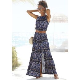 VIVANCE Maxikleid 'mit Seitennahttaschen und Schlitz' mehrfarbig Gr. 38 f&uuml;r Damen. Rundhals und Allover-Druck. Figurumspielend. Nachhaltig.