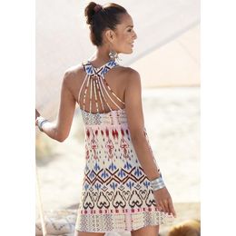 Buffalo Strandkleid 'mit besonderem Tr&auml;gerdesign und Ethnoprint' mehrfarbig Gr. 38 f&uuml;r Damen. Rundhals und Allover-Druck. Figurumspielend. Nachhaltig.