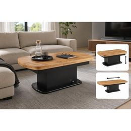 Livetastic Couchtisch, Schwarz, Eiche, Holz, Eiche, oval, Sockel, 75x51-79.9x135-160 cm, ausziehbar, h&ouml;henverstellbar, einfacher Aufbau, Wohnzimmer, Wohnzimmertische, Couchtische, Couchtische h&ouml;henverstellbar