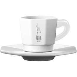 Bialetti Espressotasse 4 Tassen, 4 Untertassen wei&szlig; Porzellan 8 Stk.