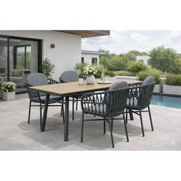 Destiny Garten-Essgruppe &raquo;COMO SAN MARINO 4 Se + Tisch RE 180x90cm holzfarben/ grau/ anthr.&laquo; Set, Aluminium, Rope, Polywood grau Aluminium, Wicker/