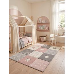 KADIMA DESIGN IDRO Teppich Kinder Pink 80x150 Sterne Polypropylen Kinderzimmer in Pink | Gr.: 80 x 150 cm