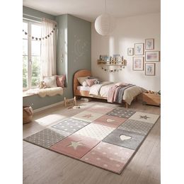 KADIMA DESIGN IDRO Teppich Kinder Pink 80x150 Sterne Polypropylen Kinderzimmer in Pink | Gr.: 160 x 230 cm