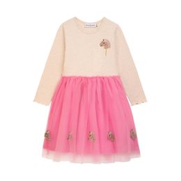 Danamade Kleid 'Aase' M&auml;dchen Gr&ouml;&szlig;e 128 hellbeige / dunkelbraun / rosa / schwarz