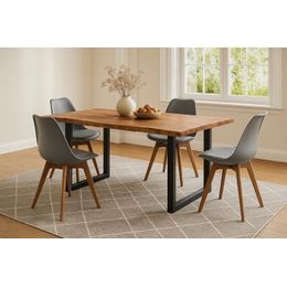 Tischgruppe 5tlg. Quinn / naturfarben / 120x80 / Schalenstuhl Grau