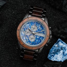 Holzkern Holzuhr Lionel (Walnuss/Lapislazuli), Herren, Naturholz