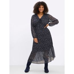 sheego Gro&szlig;e Gr&ouml;&szlig;en A-Linien-Kleid mit Volant am Saum, tiefblau-eisblau-bedruckt, Gr&ouml;&szlig;e 44 - Damen