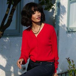 LANDS' END Rippstrick-Cardigan mit Seide in Petite-Gr&ouml;&szlig;e, Damen, size: petite, Rot, Baumwolle/Seide/Nylon, by Lands' End