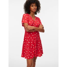 V&eacute;ro Moda VERO MODA Damen Minikleid "VMKORA S/S SHORT DRESS WVN BTQ", rot, Gr. S, bedruckt, Web, Obermaterial: 100% Viskose, Kleider, Viskose