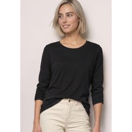 Street One Damen 3/4-Arm-Shirtschwarz, Gr. 44, unifarben, Web, 100% Baumwolle, Shirts, mit Rundhalsausschnitt