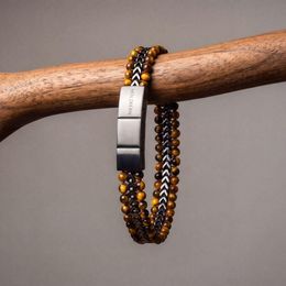 Holzkern Offroad Armband Herren Tigerauge und Grau