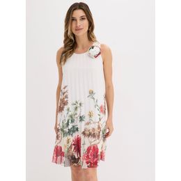 bonprix Minikleid, wei&szlig;, Gr.42, Feminines A-Linien-Kleid mit Mini-L&auml;nge mit Plisse&eacute; und Blumen-Applikation