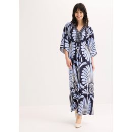 bonprix Maxikleid aus flie&szlig;ender Viskose, blau, Gr.46, sommerliches Kleid in Maxil&auml;nge mit auff&auml;lligem Druck, aus Viskose