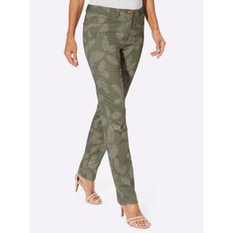 WITT Damen Druckhose in Baumwoll-Satin, khaki-sand-bedruckt, Gr&ouml;&szlig;e 24