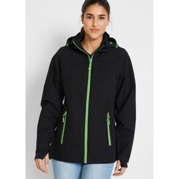 bonprix Wasserdichte Funktions-Jacke mit reflektierenden Details, schwarz, Gr.48, Sportliche Regenjacke mit abnehmbarer Kapuze und versiegelten N&auml;hten