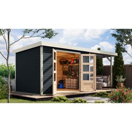 Karibu Gartenhaus-Set 'Komet 4 C' Fichtenholz anthrazit / wei&szlig; mit Anbaudach 2,35 m breit 514,5 x 209 x 213,5 cm