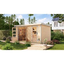 Karibu Metall-Holzgartenhaus 'Antaris A' Fichtenholz naturbelassen Metall wei&szlig; 400,5 x 209 x 213,5 cm